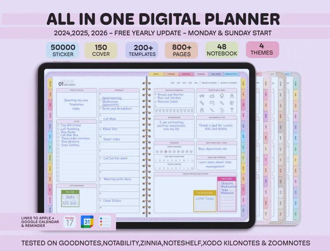 All-in-one Digital Planner 2024, 2025, 2026, Digital Planner, Digital ...