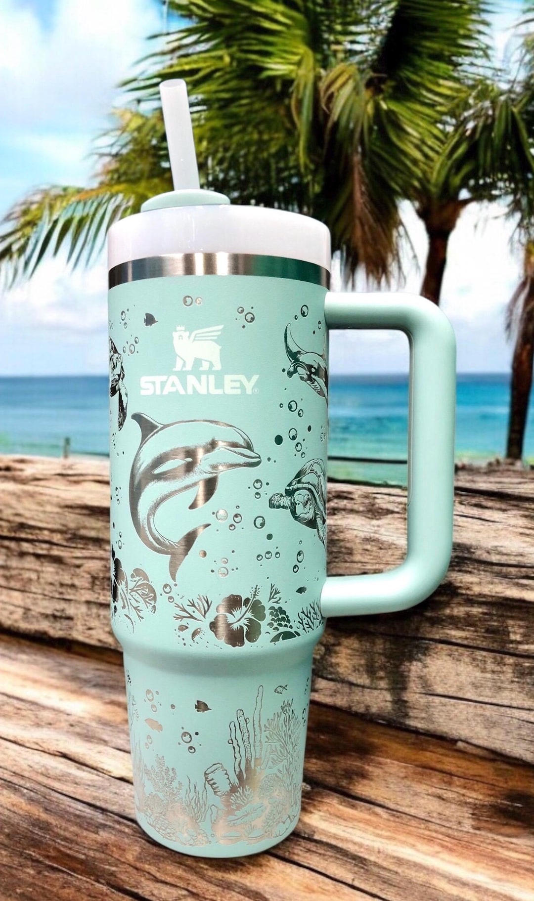 Sea Turtle and Dolphin Engraved Stanley 30 or 40 Oz Tumbler - Etsy