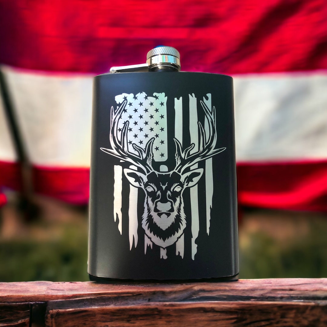Laser Engraved American Flag and Deer Flask,american Flag Flask,deer ...
