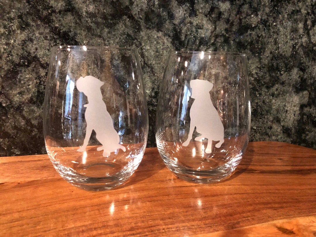 Free Shipping! Set of 2 or 4 Boxer Wine Glasses,etched Stemless Wine ...