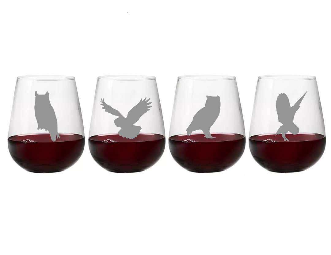 Free Shipping! Set of 2 or 4 Owl Wine Glasses,etched Owl Wine Glasses ...