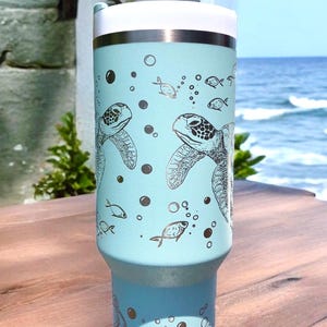 Ocean Scene Engraved Sea Turtle Tumbler, Sea Turtle and Octopus 40 Oz ...
