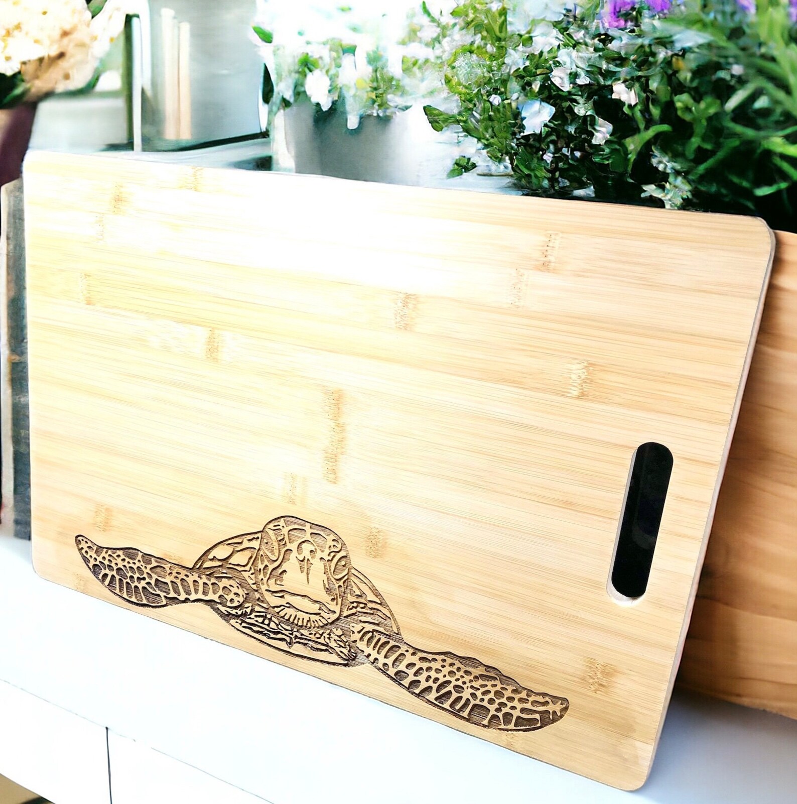 Engraved Sea Turtle Bamboo Cutting Board,engraved Sea Turtle, Nautical ...
