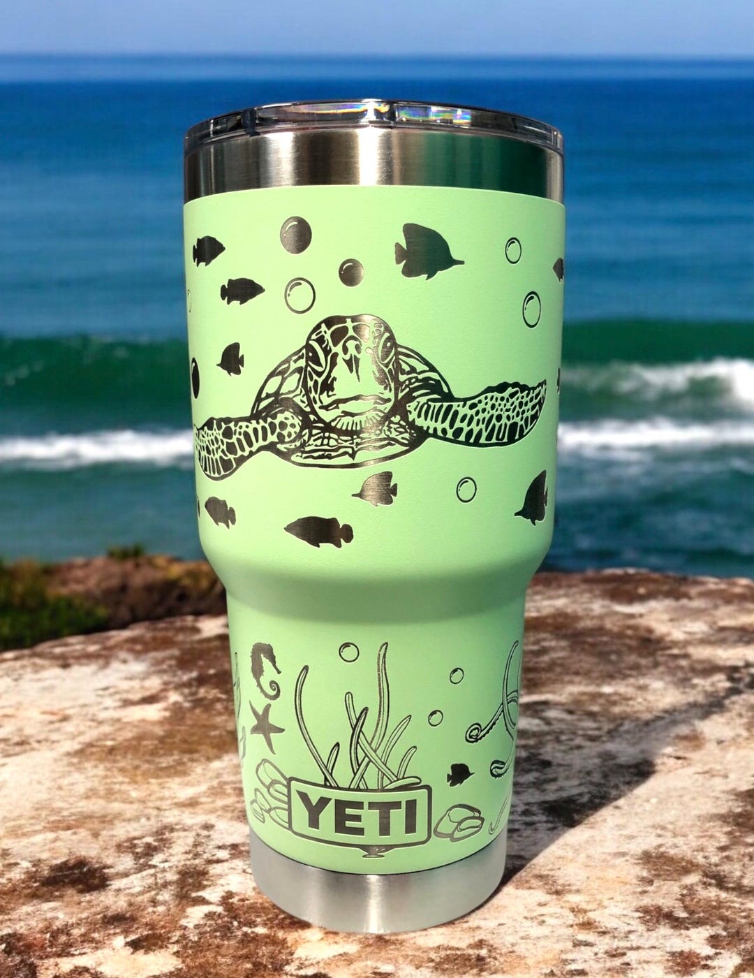 Sea Turtle Engraved YETI Tumbler,laser Engraved Sea Turtles,sea Turtle ...