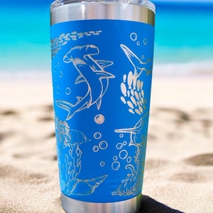 Shark Engraved YETI Tumbler,laser Engraved Sharks,shark Scene Yeti,20 ...