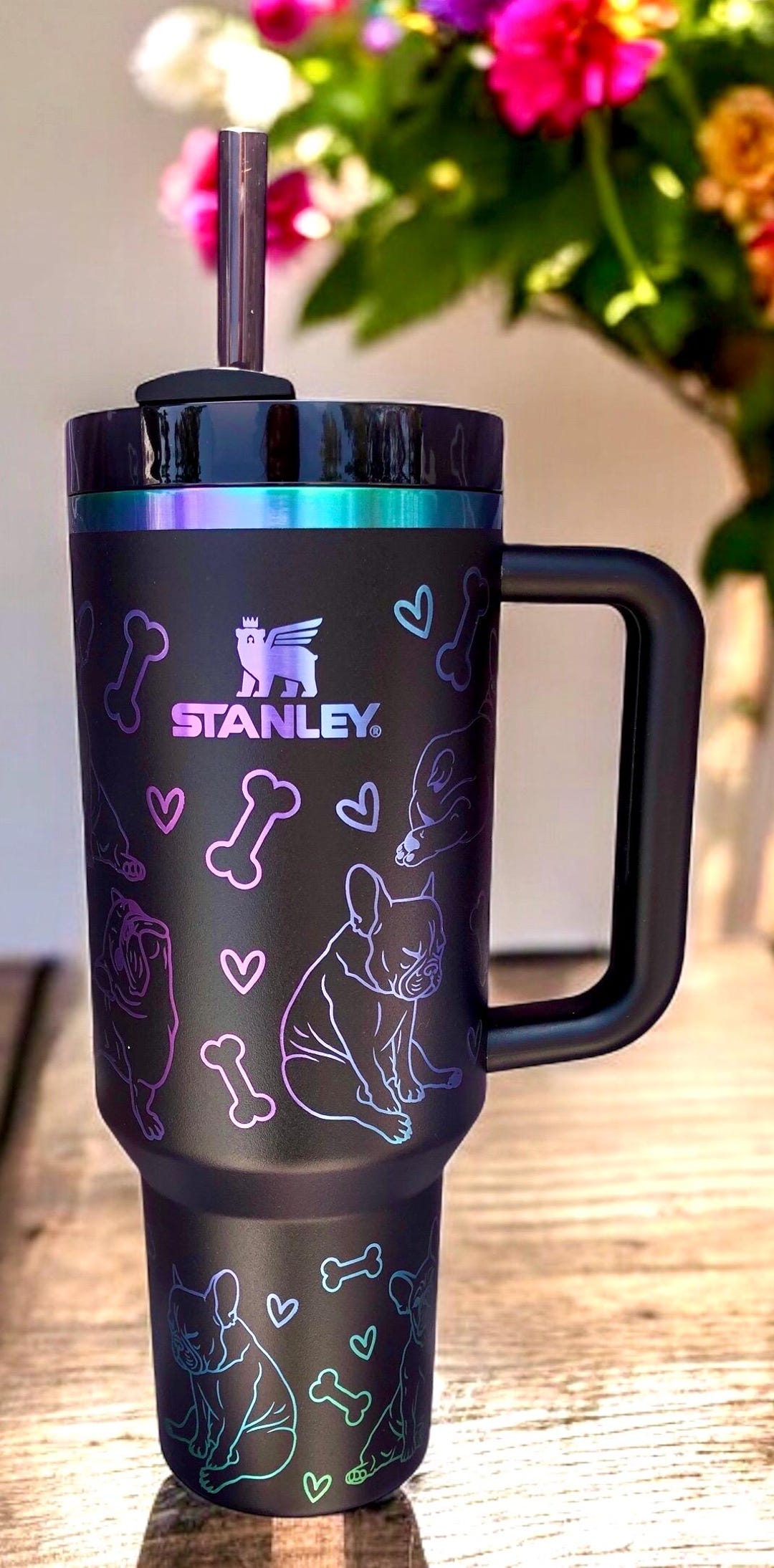 Engraved French Bulldog 40 Oz Black Chroma Stanley Tumbler,french ...