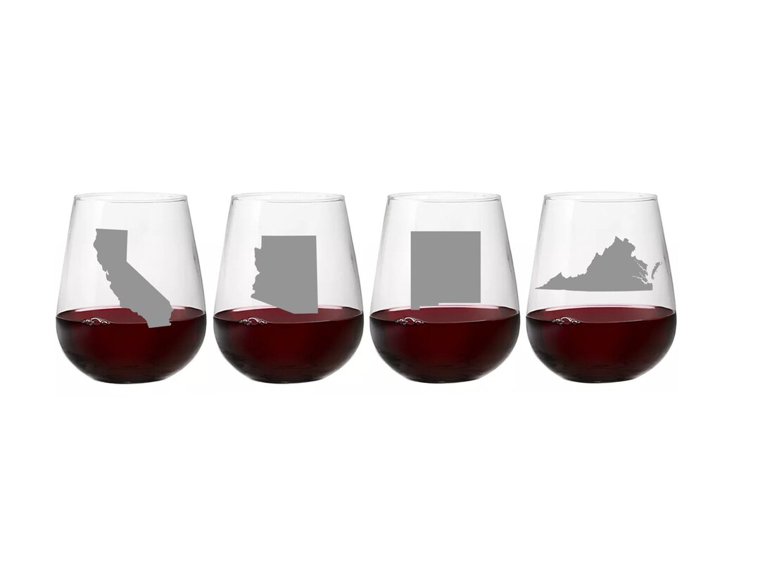 Free Shipping! Set of 2 or 4 Home State Wine Glasses,etch U.S. State ...