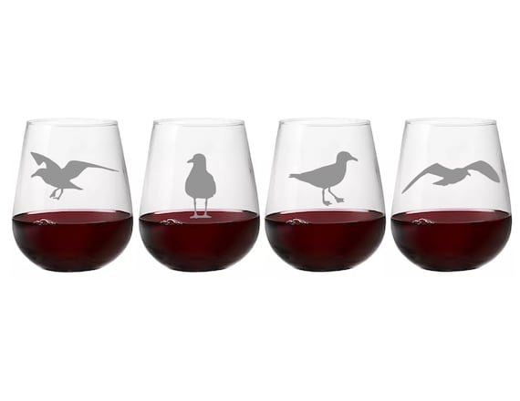 Free Shipping Set of 2 or 4 Seagull Wine Glassesetched - Etsy