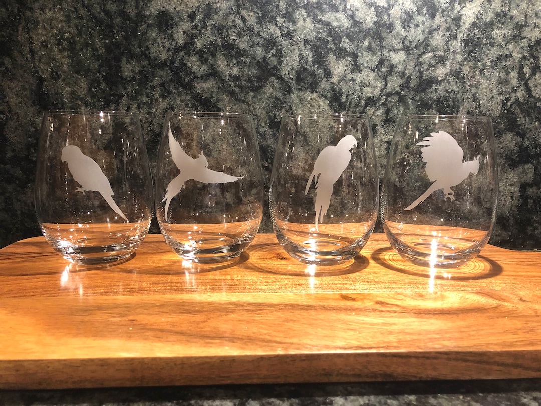 Etched Macaw Parrot Wine Glasses: Custom Barware, Parrot Lover Gift - Etsy