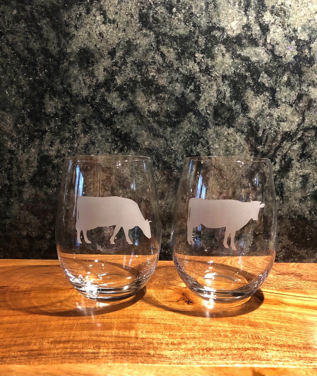 Etched Cow Stemless Wine Glass - Farmhouse Barware, Set of 2 or 4 - Etsy