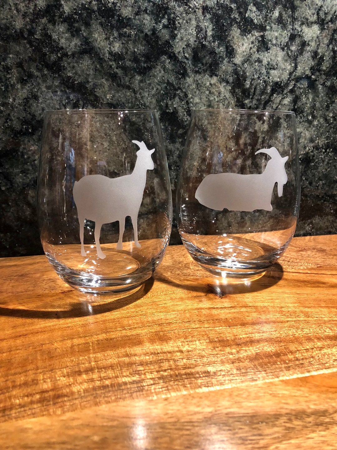 Free Shipping! Set of 2 or 4 Goat Wine Glasses,etched Goat Wine Glasses ...