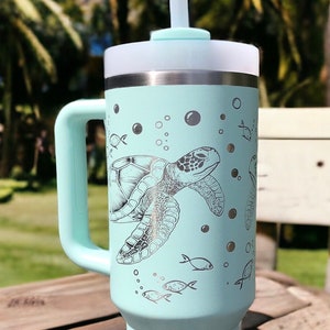 Ocean Scene Engraved Sea Turtle Tumbler, Sea Turtle and Octopus 40 Oz ...