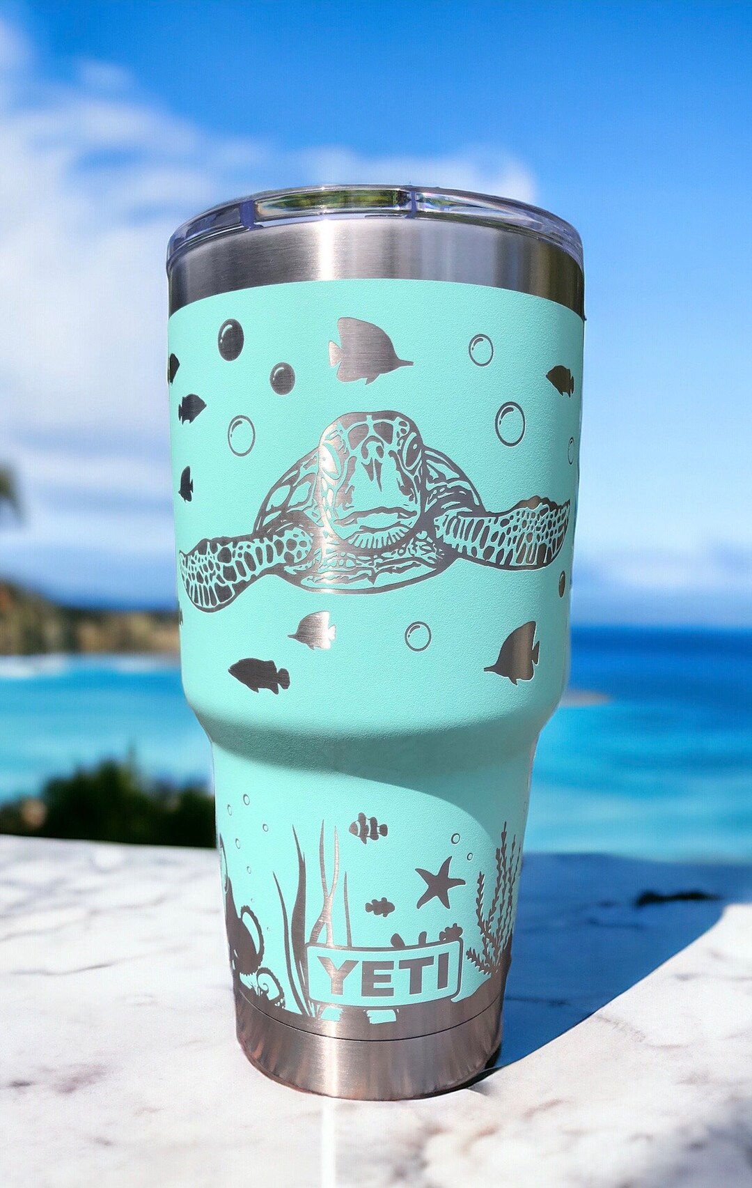 Sea Turtle Engraved YETI Tumbler,laser Engraved Sea Turtles,sea Turtle ...