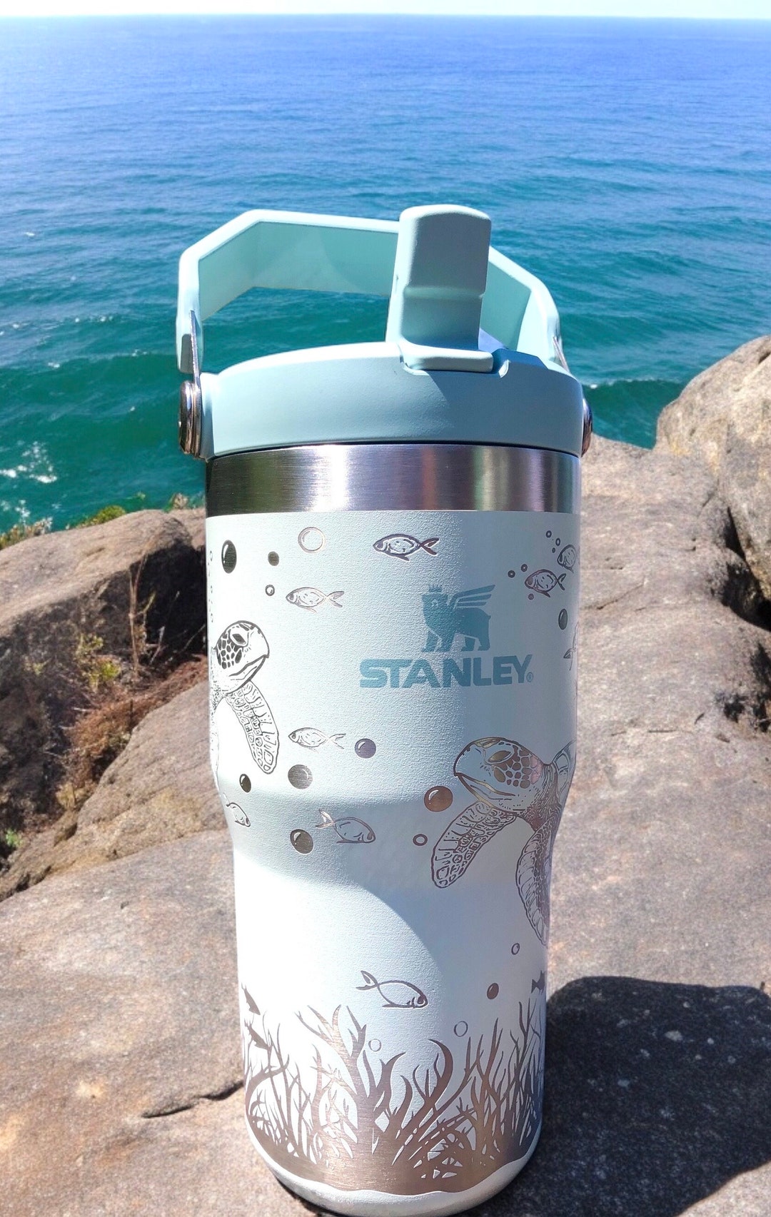 Ocean Scene Engraved Sea Turtle Tumbler, Sea Turtle and Octopus 40 Oz ...