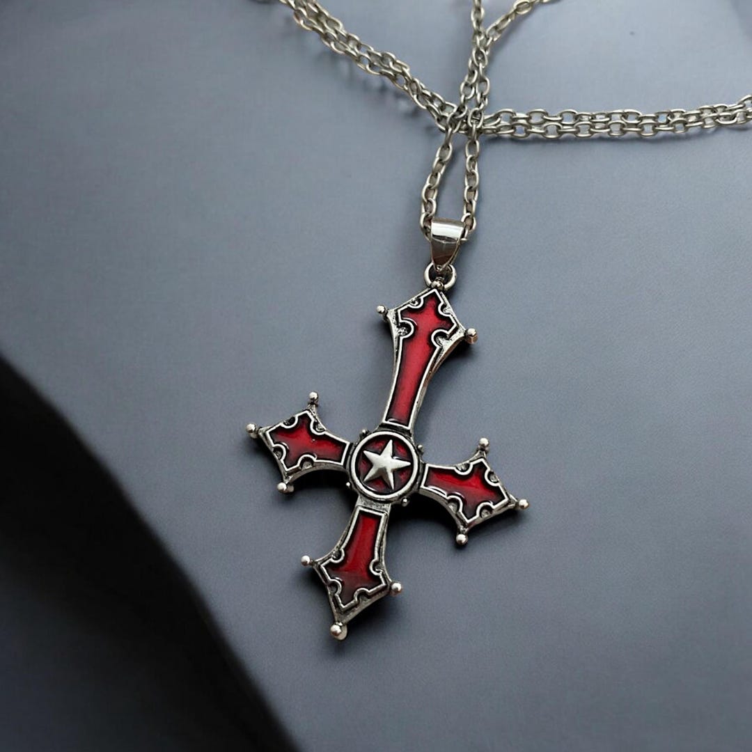 Red Gothic Cross Necklace, Cross Necklace, Wintage Satanic Pagan Punk ...