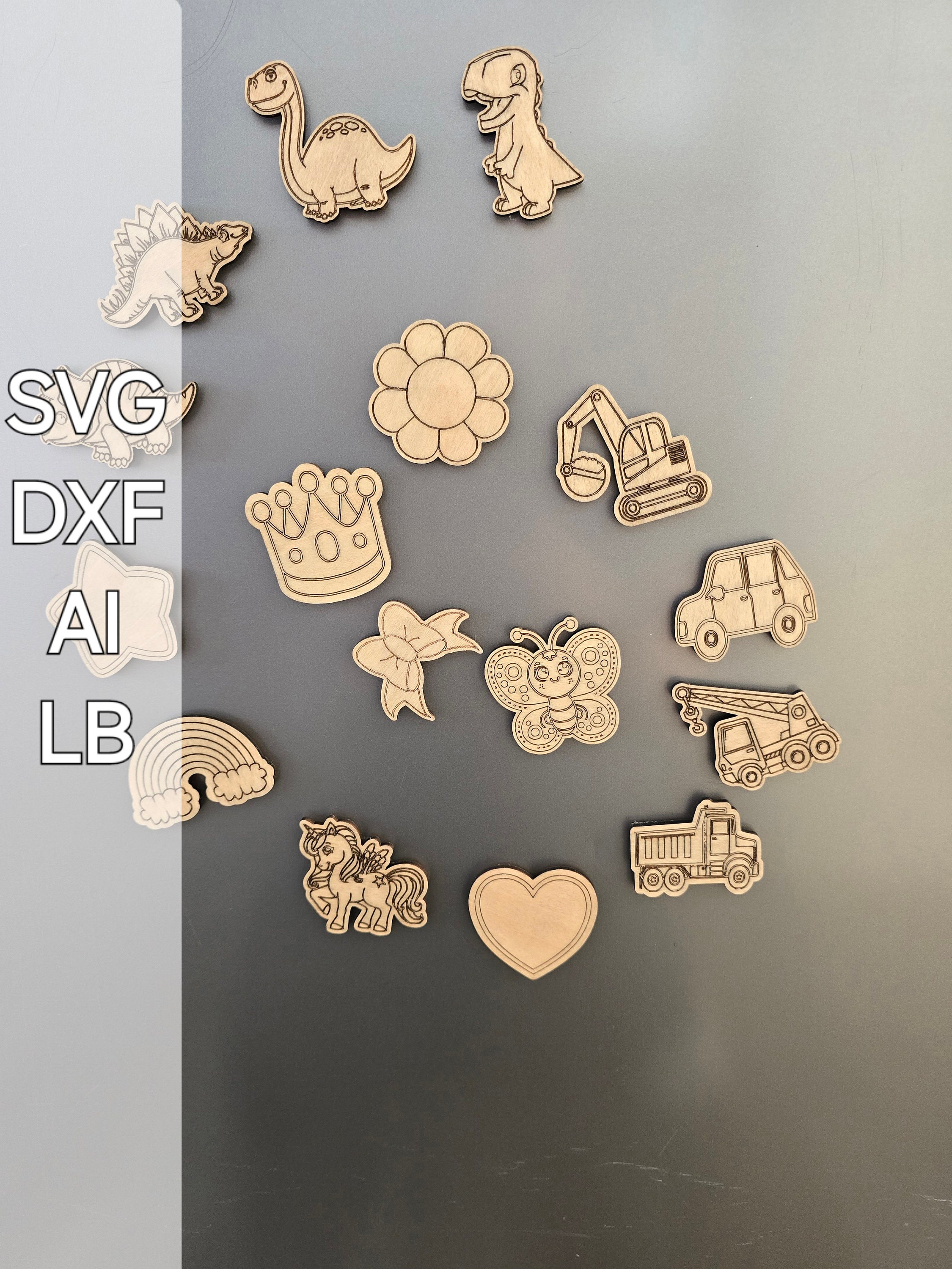 Laser Cut Files for Wooden Refrigerator Magnets SVG DXF AI Lightburn ...