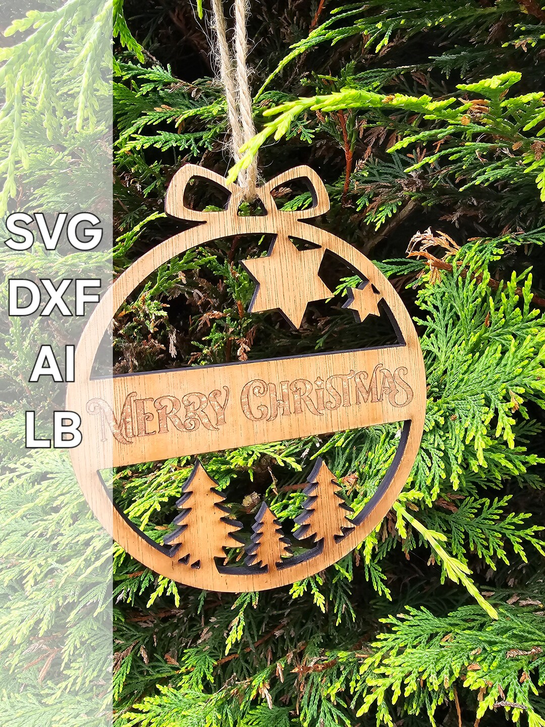 Merry Christmas Ornament Laser Cut File SVG, DXF, AI, Lightburn Digital ...