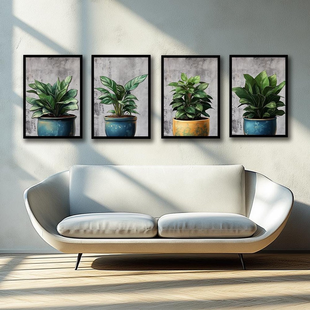 Plant Picture Set – 4 Modern Art Prints for Plant Lovers, Plant Wall ...