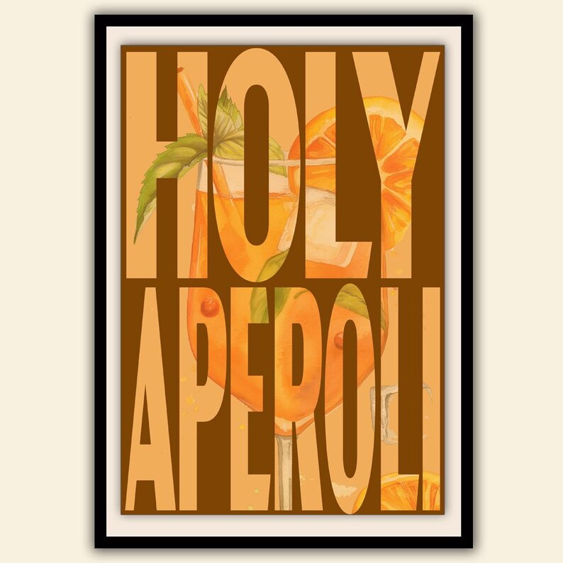 Holi Aperoli Art Print – Cocktail Glass Poster With Aperol Spritz, Wall ...