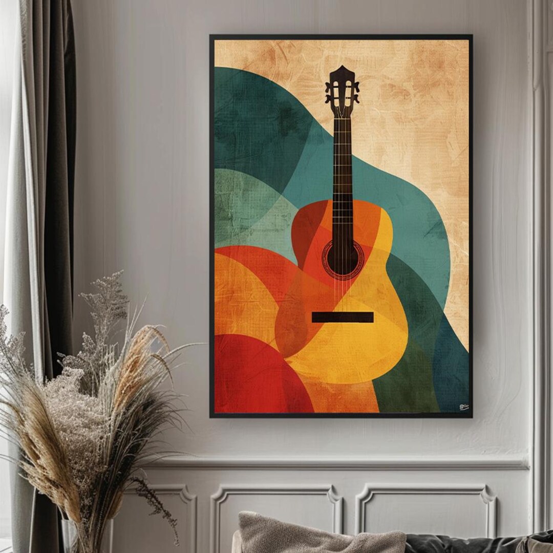 Art Print Guitar Modern Picture Music Room, Vintage Guitar Poster ...