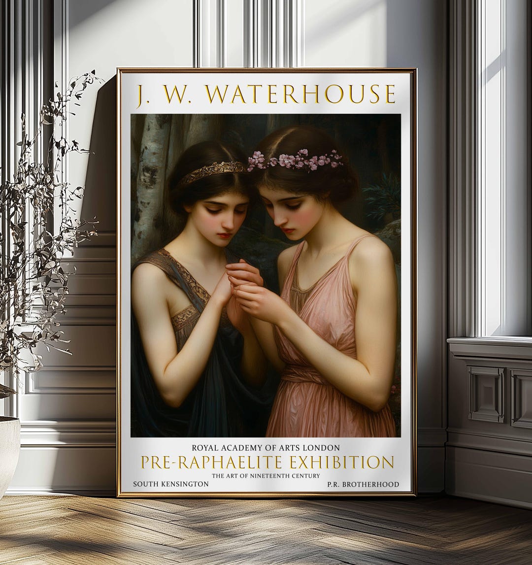John William Waterhouse Psyche & Persephone Art Print Vintage Pre-raphaelite Exhibition Poster ...
