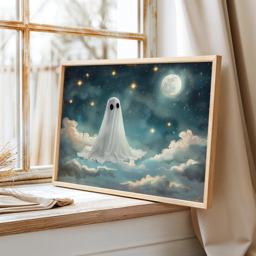 Vintage Ghost Moon and Stars Print, Whimsical, Ghosts Painting ...
