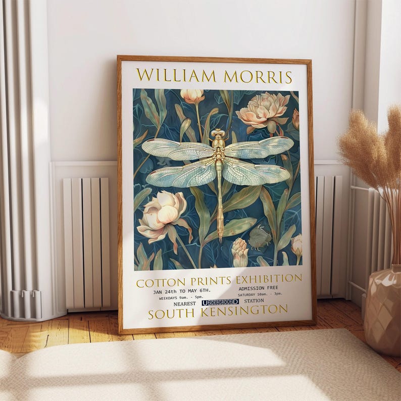 William Morris Dragonfly Print, William Morris Exhibition Poster, William Morris Poster, Vintage ...