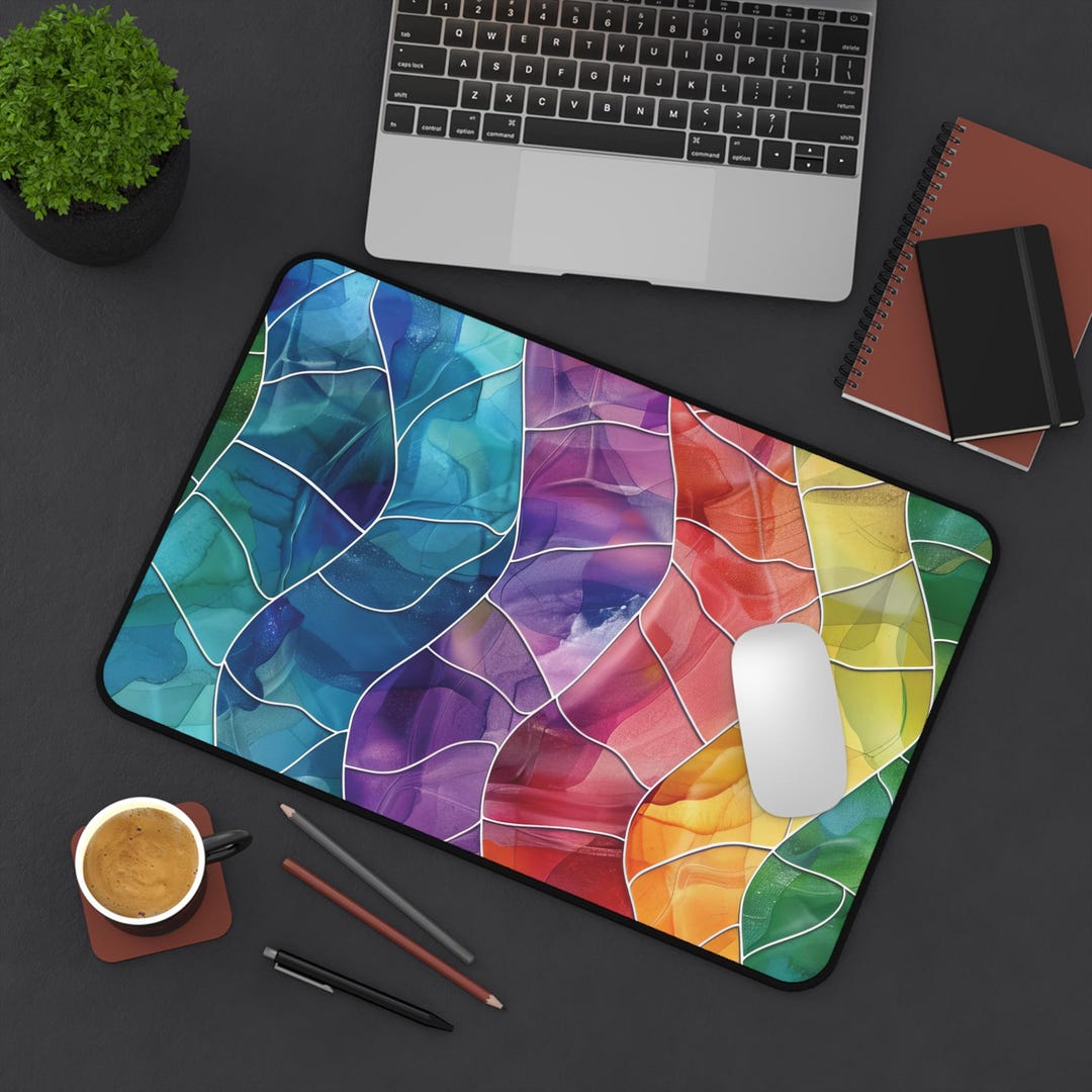 LGBTQ+ Pride Desk Mat Colorful Rainbow Office Decor Large Mouse Pad for ...