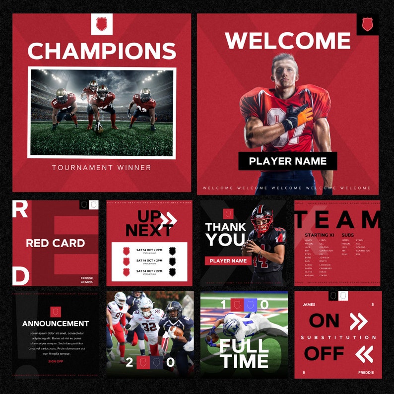 Sports Team Professional Canva Social Media Kit Templates - 20 Editable ...