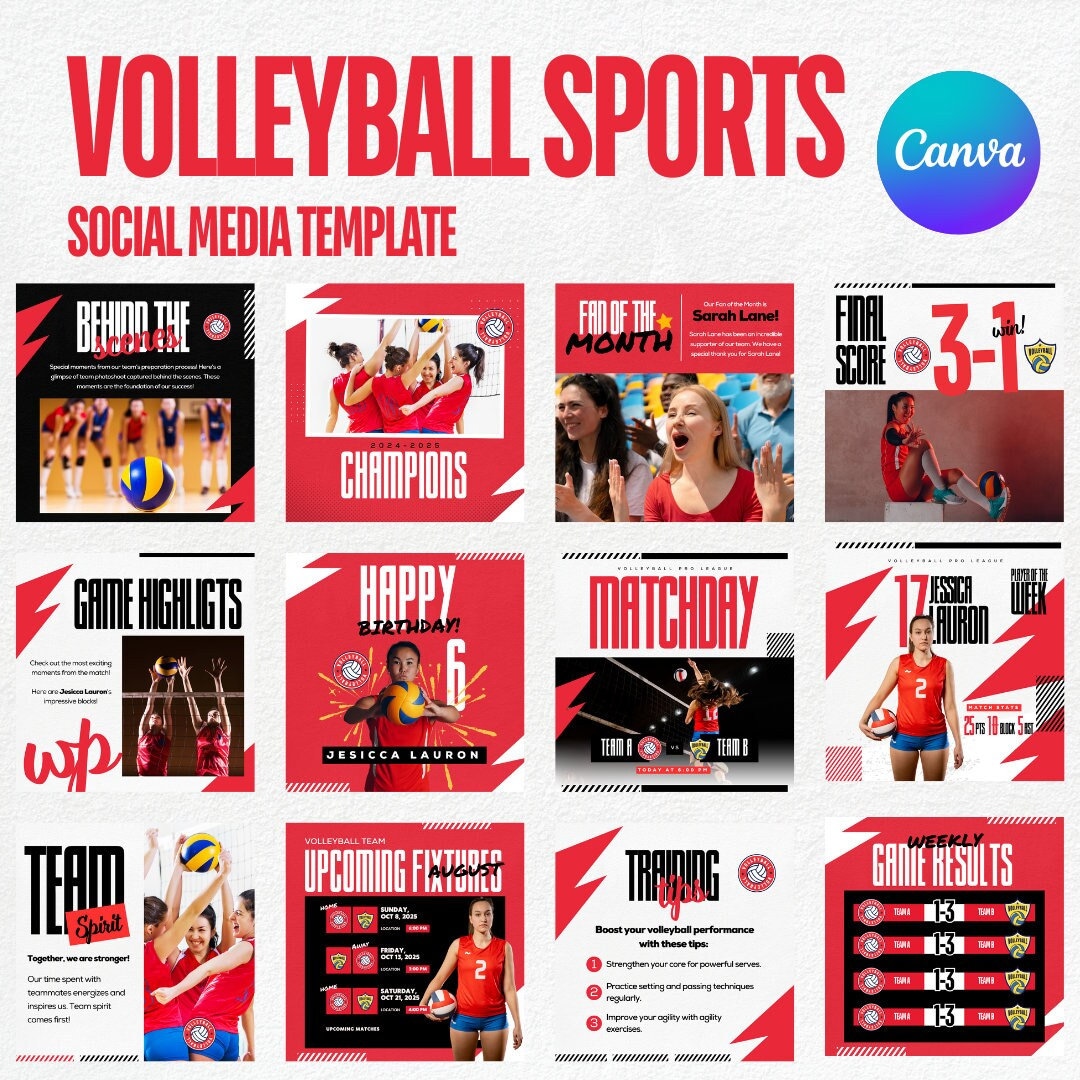 Volleyball Social Media Canva Templates: Matchday, Game Highlights ...