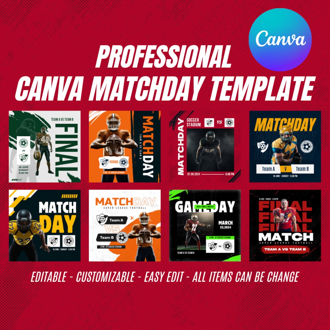 Professional Canva Matchday Template - 8 Customizable Graphics for ...