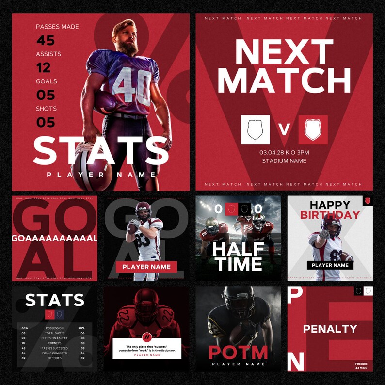 Sports Team Professional Canva Social Media Kit Templates - 20 Editable ...