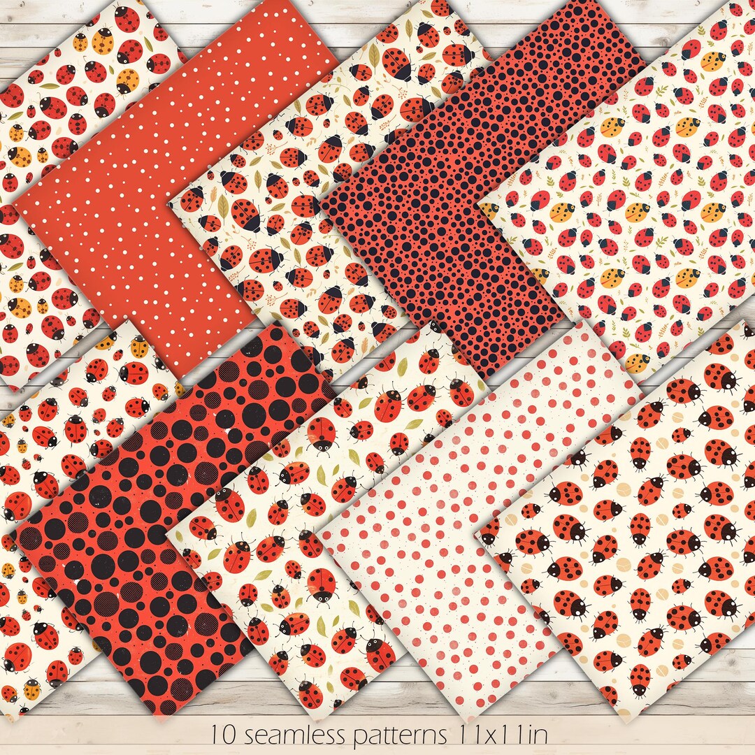Ladybug Digital Paper Ladybird Seamless Pattern Ladybug Printable Paper ...