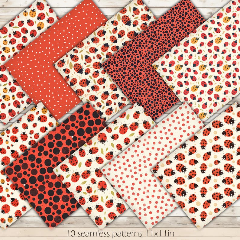 Ladybug Digital Paper Ladybird Seamless Pattern Ladybug Printable Paper ...