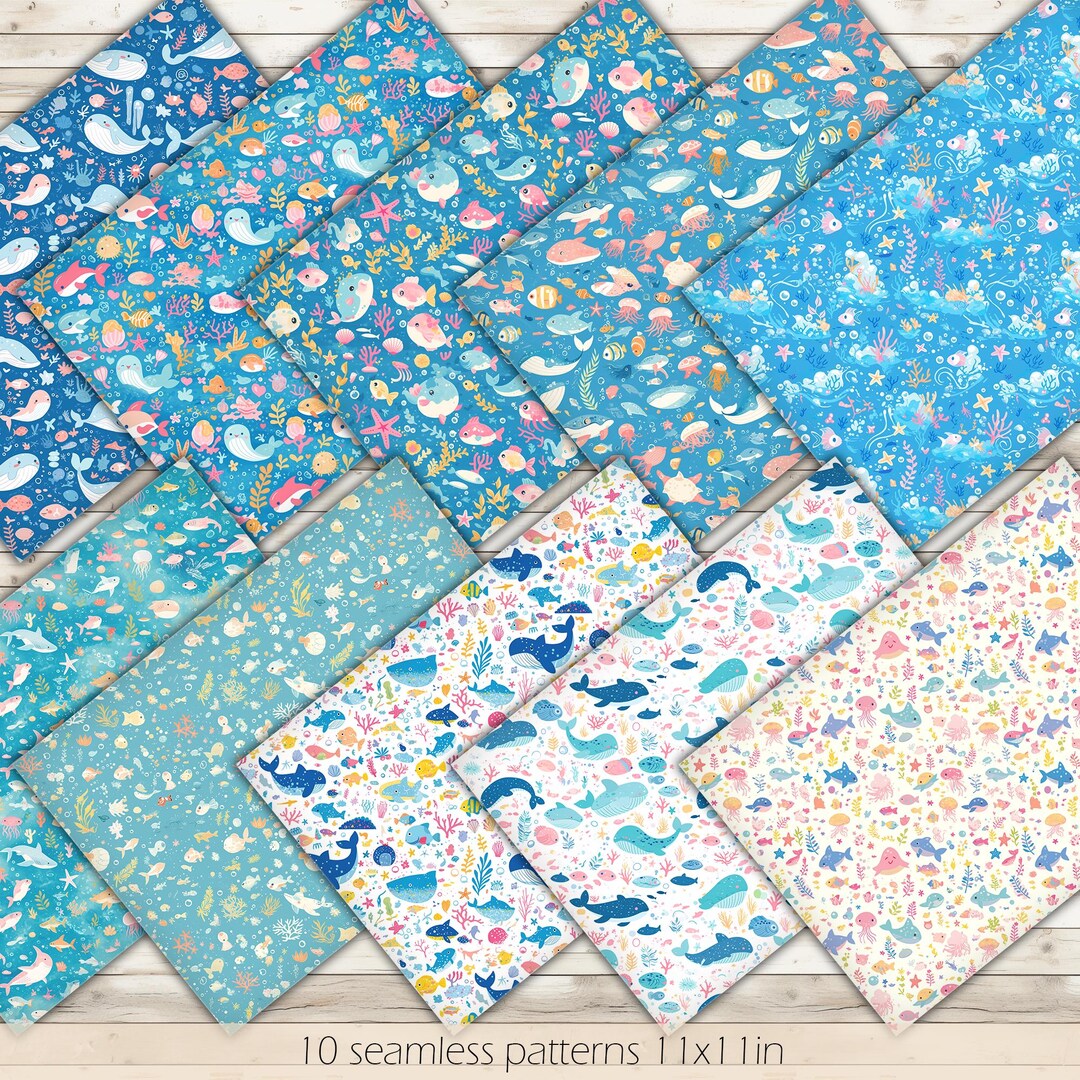 Cute Ocean Digital Paper Ocean Printable Paper Ocean Pattern Ocean ...