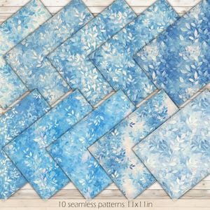 Blue Watercolor Leaves Seamless Pattern Blue Watercolor Leaves Digital ...
