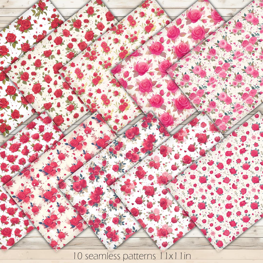 Red Rose Paper Rose Scrapbooking Paper Rose Digital Paper Rose ...