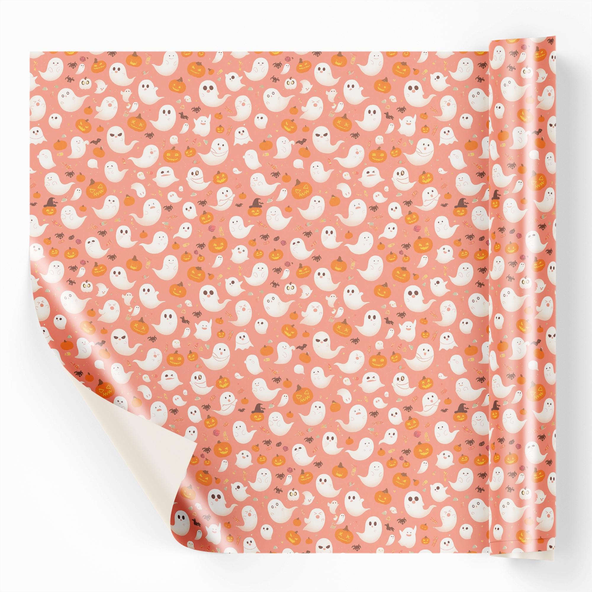 Pastel Halloween Seamless Pattern: Kawaii Ghosts, Pumpkins (PNG Digital ...