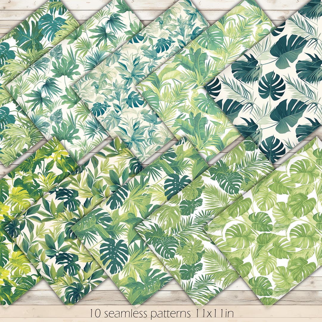 Tropical Leaves Digital Paper Jungle Background Monstera Leaves ...