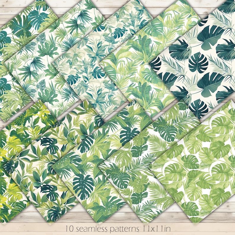 Tropical Leaves Digital Paper Jungle Background Monstera Leaves ...
