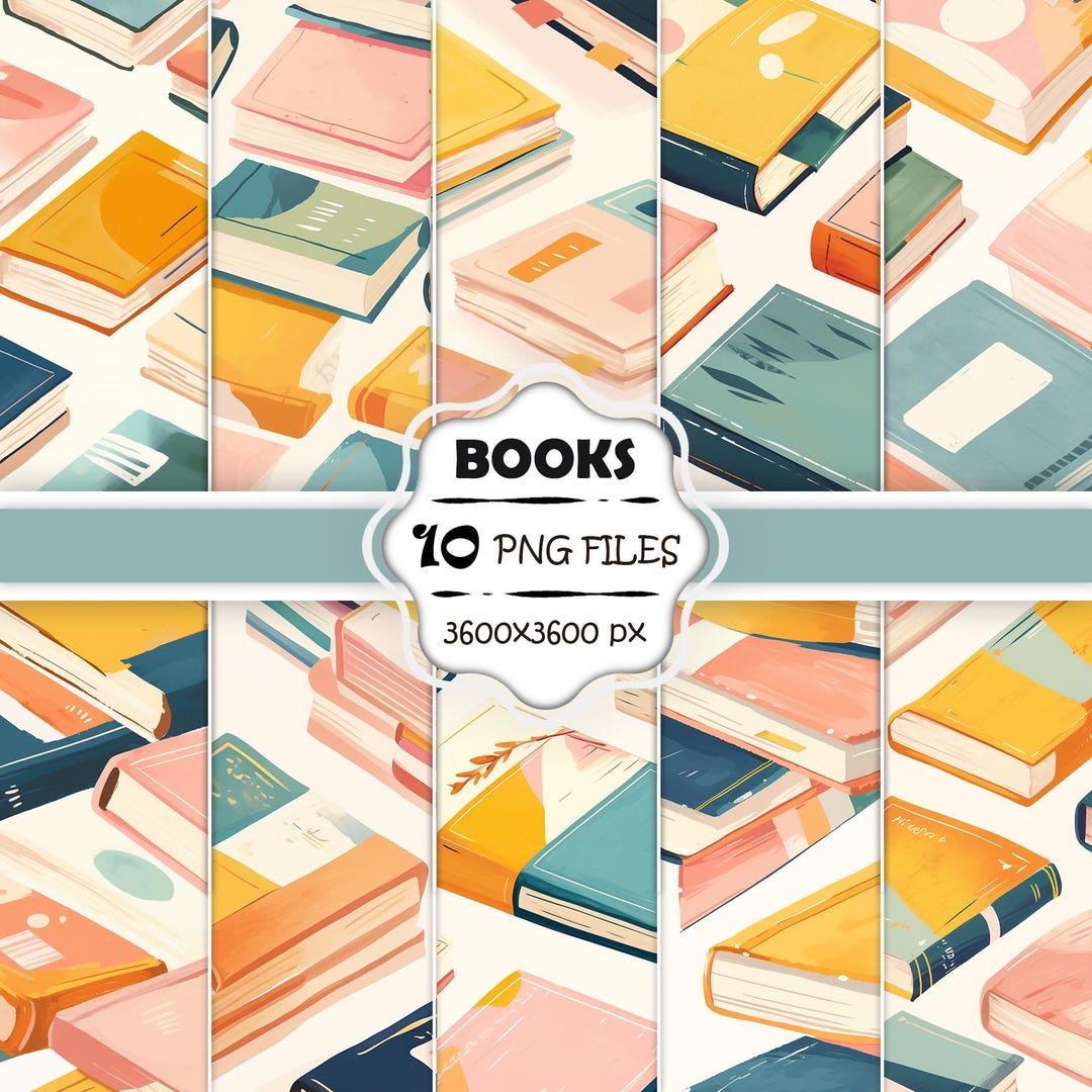Pastel Books Digital Paper Notebook Seamless Pattern Reading Printable ...