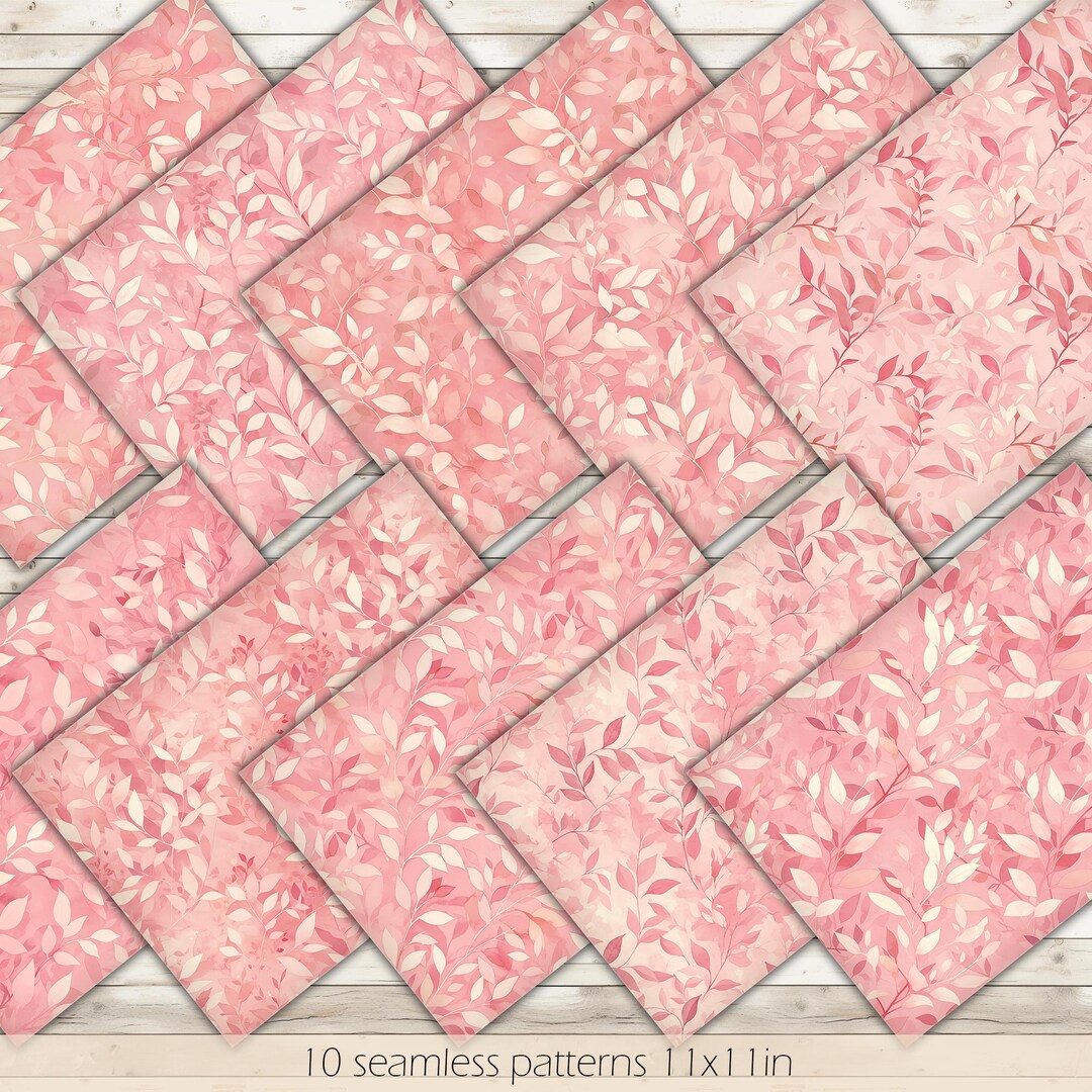 Pink Watercolor Leaves Seamless Pattern Pink Watercolor Leaves Digital ...