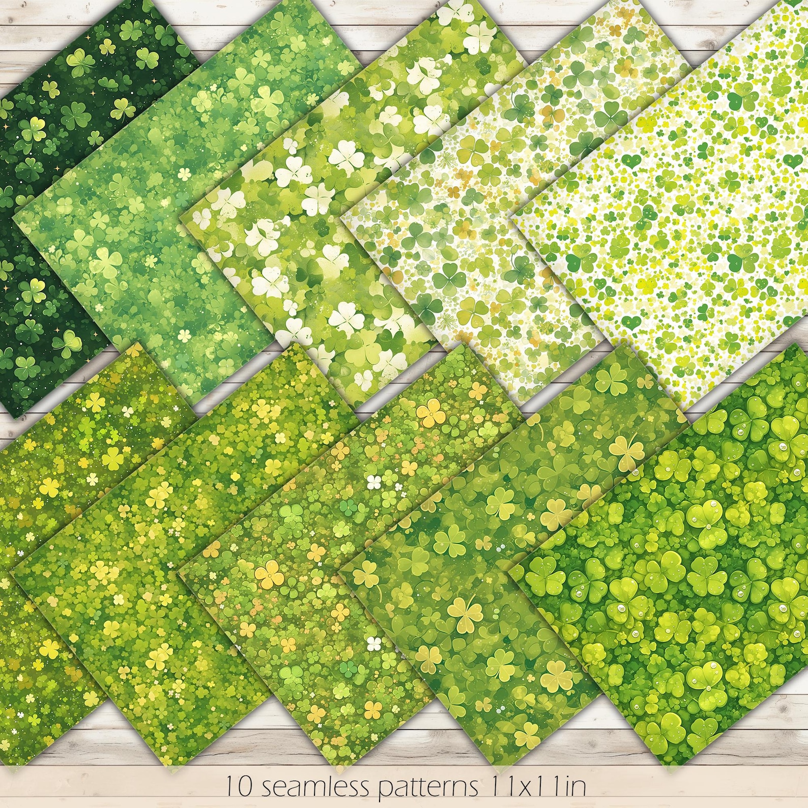 Watercolor Clover Digital Paper Shamrock Printable Paper Four Leaf ...