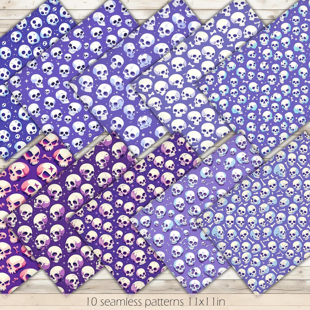 Purple Skull Background Spooky Halloween Pattern Purple Skull Digital ...
