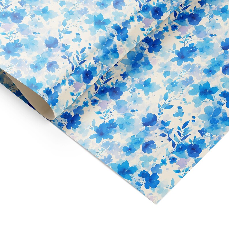 Blue Watercolor Floral Digital Paper Blue Watercolor Printable Paper ...