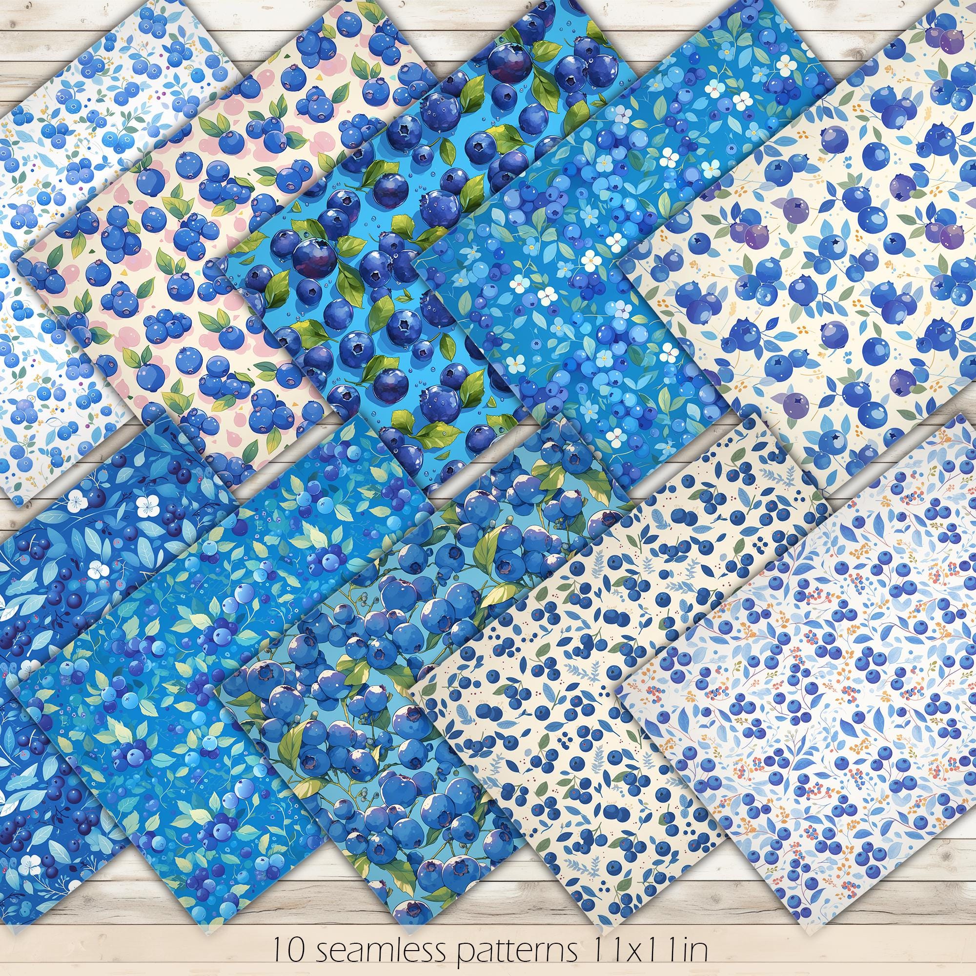 Blueberry Digital Paper Blueberry Seamless Pattern Blueberry Printable ...