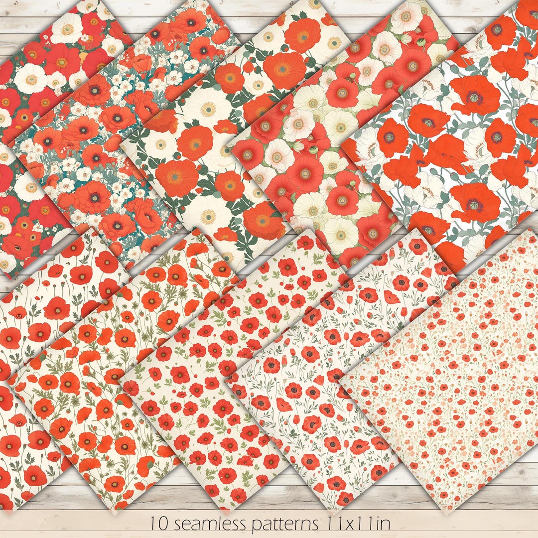 Poppy Seamless Pattern Poppy Texture Poppy Scrapbooking Paper Poppy ...