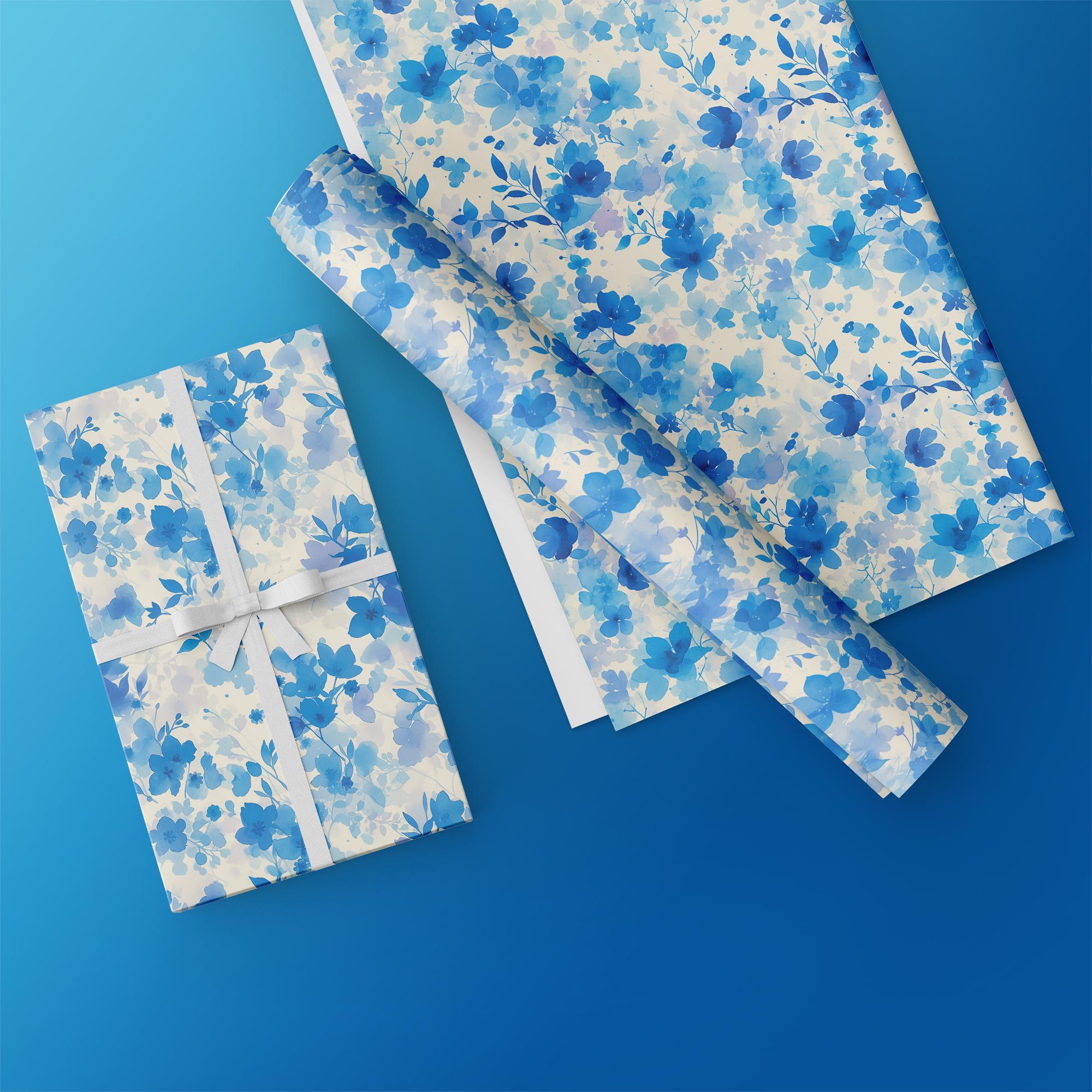 Blue Watercolor Floral Digital Paper Blue Watercolor Printable Paper ...