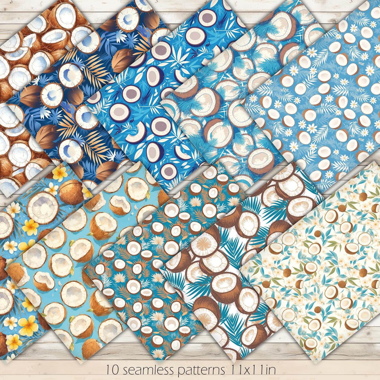 Blue Coconut Pattern Blue Coconut Background Coconut Seamless Pattern ...