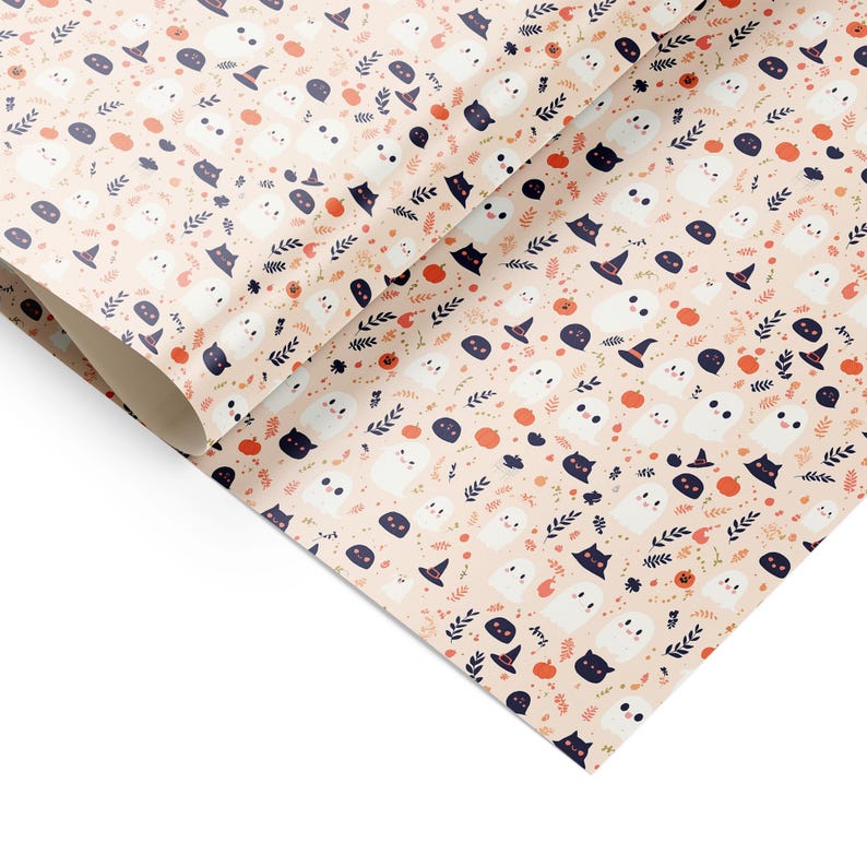 Pastel Halloween Seamless Pattern: Kawaii Ghosts, Pumpkins (PNG Digital ...